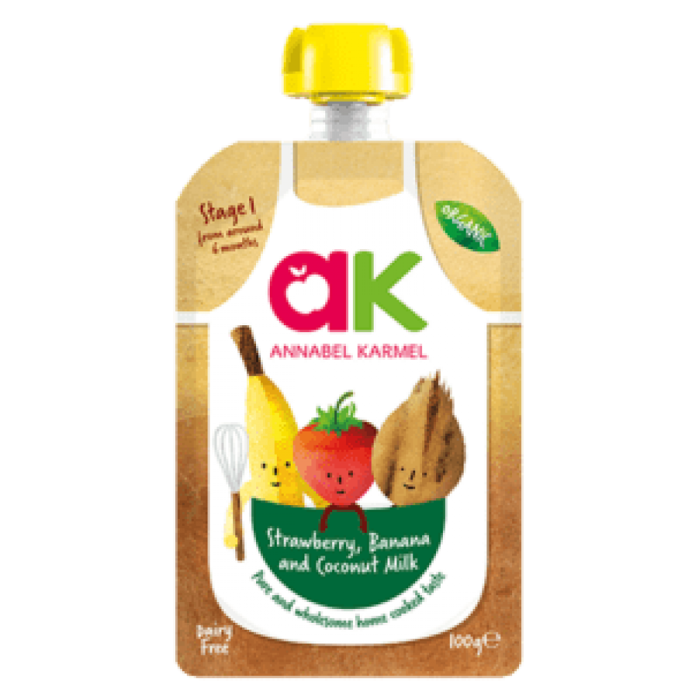 PIURE BIO COPII CAPSUNI, BANANE, LAPTE DE COCOS 100gr – Annabel Karmel ...