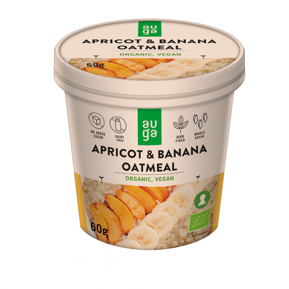 Porridge BIO ovaz integral cu caise si banane 60g – Auga – PORRIDGE | Secom